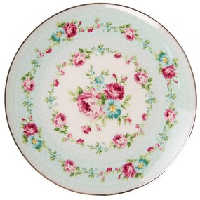 Zelený porcelánový dezertní talíř s květy - Ø 21*2 cm