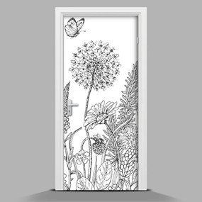 Wallmuralia Samolepící tapeta na dveře Louka černobílý vzor 75x205