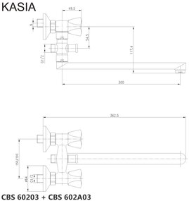 Mereo Kasia nástěnná baterie do byt. jádra 150 mm s ramínkem 300 mm bez příslušenství mosaz chrom CBS60203