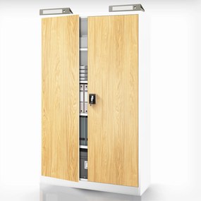 Kovová kancelářská skříň na dokumenty široká bílá bílá/zlatý dub, 1150x1850x400 mm: JAN II Eco Design