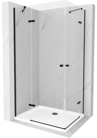 Mexen Roma Duo sprchový kout s otočnými dveřmi 80 x 70 cm, Průhledné, Černá + sprchová vanička Flat - 854-080-070-70-02-4010B