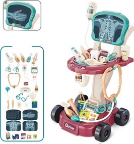 LEAN Toys Lékařská souprava na vozíku – lékařský stolek pro malého lékaře, nástroje na EKG