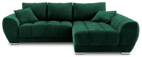 Lahvově zelená rozkládací rohová pohovka se sametovým potahem Windsor &amp; Co Sofas Nuage, pravý roh