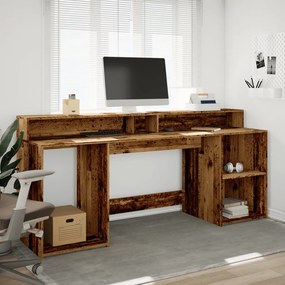 Psací stůl s LED světly old wood 200x55x91 cm kompozitní dřevo 3309445