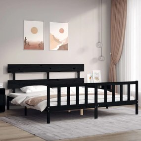 Rám postele s čelem černý 200 x 200 cm masivní dřevo 3193295