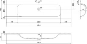 Mexen Vela, umyvadlo na zapuštění 161 x 46,5 cm, bílá lesklá, 25231600