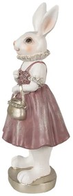 Figurka králičí slečny v růžových šatičkách a zlatou kabelkou – 27 cm
