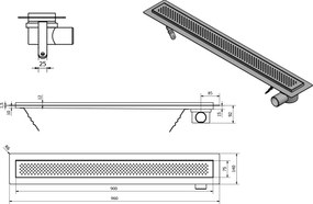 Aqualine Krokus 2705-10 sprchový kanálek s roštem 960 x 140 x 85 mm nerez