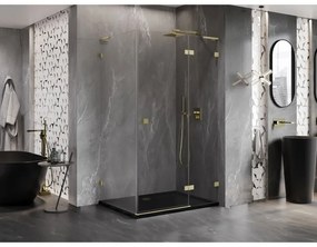 Mexen Lunar, L pravý výklopný sprchový kout 75 x 70 cm, 8mm čiré sklo, zlatý kartáčovaný - 834L-075-070-55-00-P