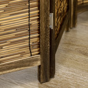 HOMCOM 4-panelový skládací paravan 160 cm x 1.8 cm x 170 cm Rustikální dřevěný a rákosový oddělovač místností pro kancelář, ložnici, obývací pokoj