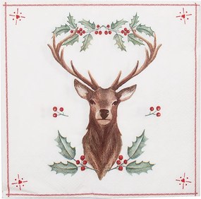 Papírové ubrousky s jelenem a cesmínou Holly Christmas - 33*33 cm (20ks)