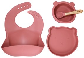 Moonbaby Dětská silikonová sada nádobí TEDDY dark pink 4 ks