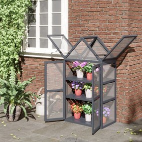 Outsunny Cold Frame Mini Greenhouse 3 Level Greenhouse Plant Bed with Hinged Roof Wooden Double Doors Natural 70,5 x 42 x 132 cm | Aosom