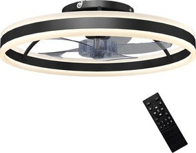 HOMCOM 45W LED stropní ventilátor se světlem, reverzní DC motor, tichý, dálkové ovládání, 6 rychlostí, 3 barevné teploty, časovač, Ø50 cm, černý | Aos