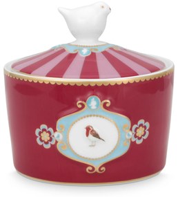 Pip Studio Love Birds Medallion cukřenka, červeno-růžová (porcelánová cukřenka s víčkem 300ml)