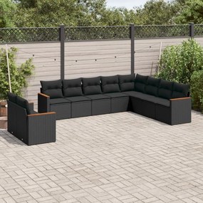 vidaXL 10dílná zahradní sedací souprava s poduškami polyratan [3226111] Barva: Černá