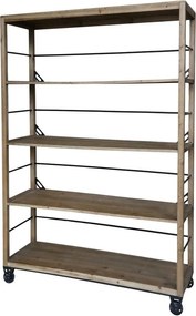 Přírodní dřevěný regál na kolečkách se 4 policemi Bellona - 150*48*200 cm