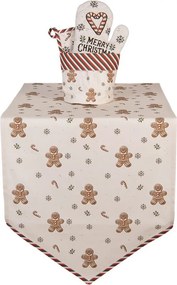 Béžový bavlněný běhoun s perníčky Gingerbread Magic - 50*160 cm