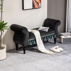 HOMCOM Polstrovaná lavice, sametový vzhled, luxusní lavice s dřevěnými nohami, předsíňová lavice do ložnice, nosnost až 150 kg, tmavě šedá, 117 x 40 …