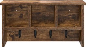 věšák, nástěnný, 3 poličky, háčky, kompozitní dřevo, 26x50x16 cm, kouřový dub, Dekorino TK20260020