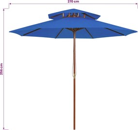 Dvoupatrový slunečník s dřevěnou tyčí modrý 270 cm 313767