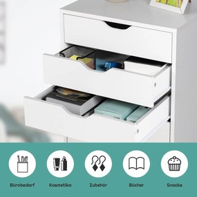 Costway Pojízdný kontejner s 5 zásuvkami Mobilní kartotéka s kolečky, bílý