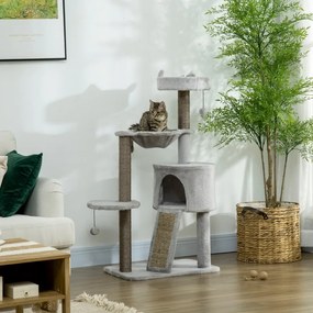 PawHut Odpočívadlo a škrabadlo pro kočky s jeskyní a vyhlídkami, světle šedé, výška 113 cm D30-565V00LG