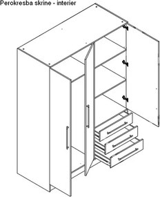 Šatní skříň Jupiter, 145 cm, bílá