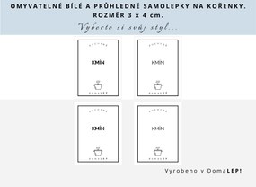KMÍN - Samolepka na kořenky 3 x 4 cm - DomaLEP varianta: PRŮHLEDNÁ - základní písmo