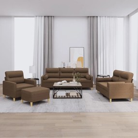 4dílná sedací souprava s polštáři hnědá textil 3201563