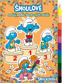 AKIM Maluj podle barevných teček Šmoulové omalovánky s voskovkami 709473