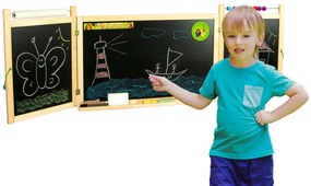 Dřevěná dětská křídová a magnetická tabule na zeď - rozkládací