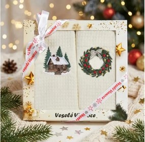 Praktik Vánoční dárková sada utěrek Chaloupka a věneček - 2 ks