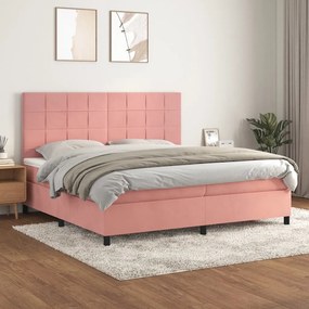 Box spring postel s matrací růžová 200x200 cm samet 3143048