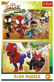 TREFL Puzzle Spidey a dinosauři / 2x24 dílků / 27,5 x 18 cm / věk 3+
