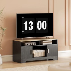 HOMCOM TV stolek ze dřeva s 2 nikami, 2 skříňkami s dvířky, 1 otevřenou skříňkou, 105 x 40 x 52 cm, černý dekor dřeva