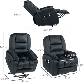 HOMCOM elektrické křeslo pro vstávání elektrické relaxační křeslo 8 bodů vibrační masáže 85 x 94 x 107 cm černá