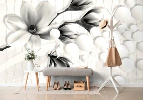Samolepící tapeta černobílá magnolie s abstraktními prvky - 225x270