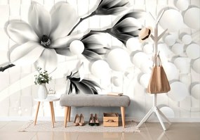 Samolepící tapeta černobílá magnolie s abstraktními prvky - 150x100 cm