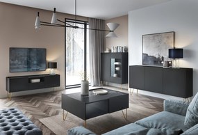 PSK Vitrínová skříň HOPE, Černá/Marmur Black Royal 97 cm