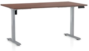 Výškově nastavitelný stůl OfficeTech B, 160 x 80 cm, šedá podnož, ořech
