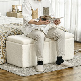 HOMCOM čalouněná lavice, postelová lavice s úložným prostorem, nosnost až 120 kg, 102x45x46 cm, krémově bílá