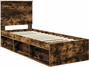 Rám postele s čelo Kouřový dub 75 x 190 cm Masivní borové dřevo 3411077