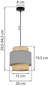 Závěsné svítidlo Boho, 1x jutové/šedé textilní stínítko