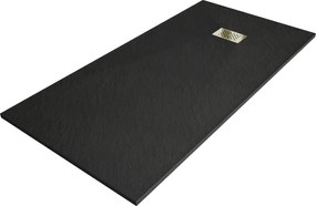 Mexen Hugo, obdélníková sprchová vanička SMC 170 x 90 cm, černá, zlatá krytka, 42709017-G