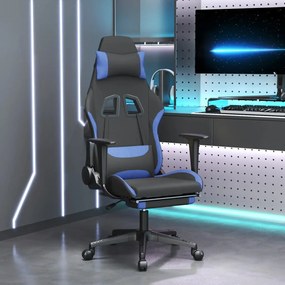 Herní židle s podnožkou černá a modrá textil - Default Title