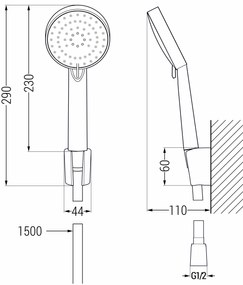 Mexen příslušenství - 1-bodový ruční sprchový set R-75, černá, 785755052-70