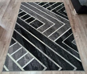 HU Šedý geometrický obdélníkový koberec NEW IDEA 90301-0433 s bílými čarami Rozměr: 50x80 cm
