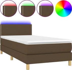 Box spring postel s matrací a LED tmavě hnědá 100x200 cm textil 3133616