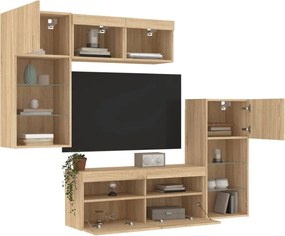 5dílná obývací stěna s LED dub sonoma kompozitní dřevo 3216727